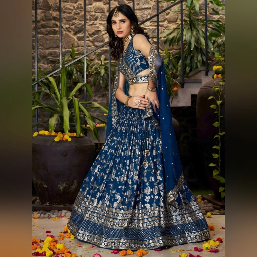 Lehengas | Indian Wedding Blue Lehenga Choli Sangeet Reception Diwali ...